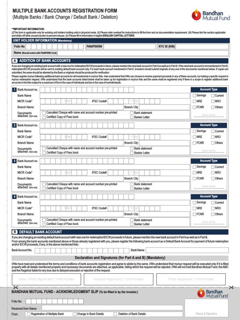 Bandhan Bank Account Registration Form | PDF | Cheque | Banks