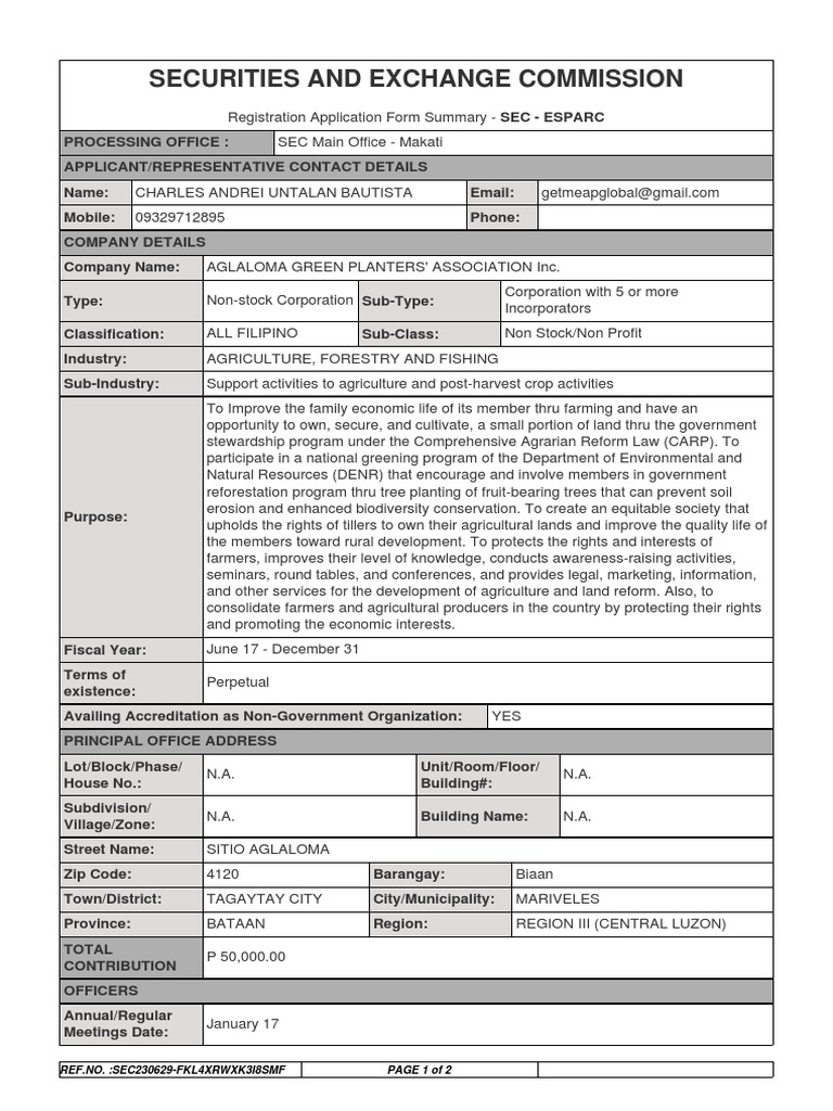 Application Summary Form - AGLALOMA | PDF | Agriculture | Food Industry