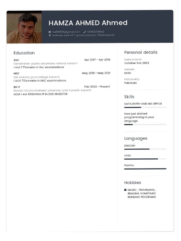 Hamza Ahmed Cv (1) | PDF