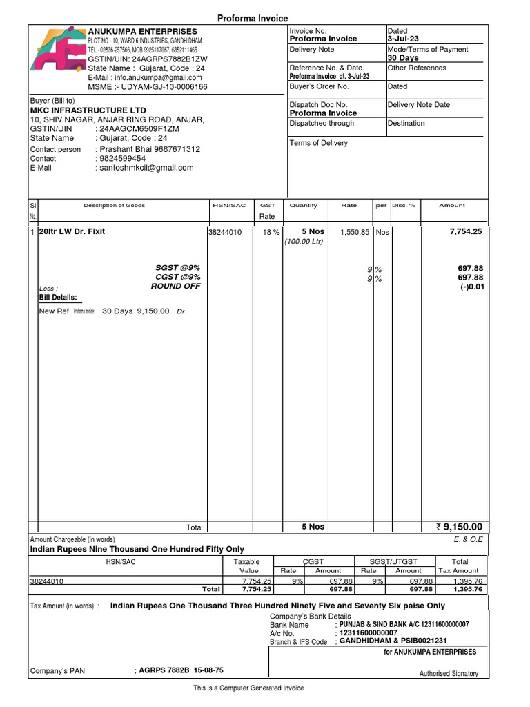 Proforma Invoice (MKC Infrastructure) | PDF | Invoice | Public Finance