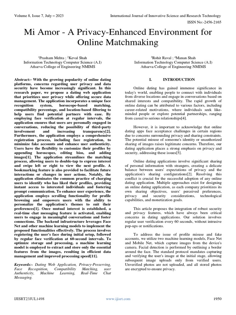 Mi Amor - A Privacy-Enhanced Environment For Online Matchmaking | PDF