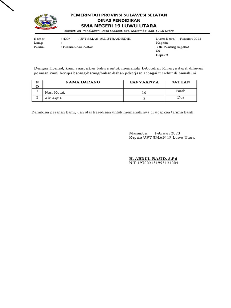 Nota Pesanan Triwulan 1 | PDF