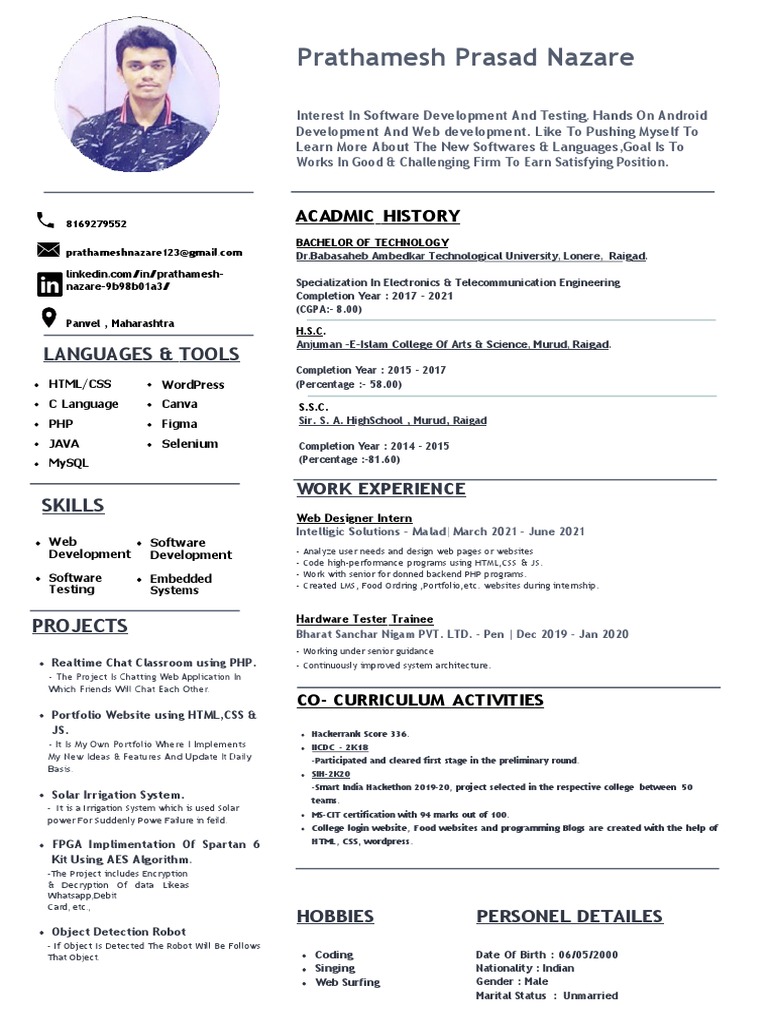 Prathamesh Nazare Resume | PDF | World Wide Web | Internet & Web
