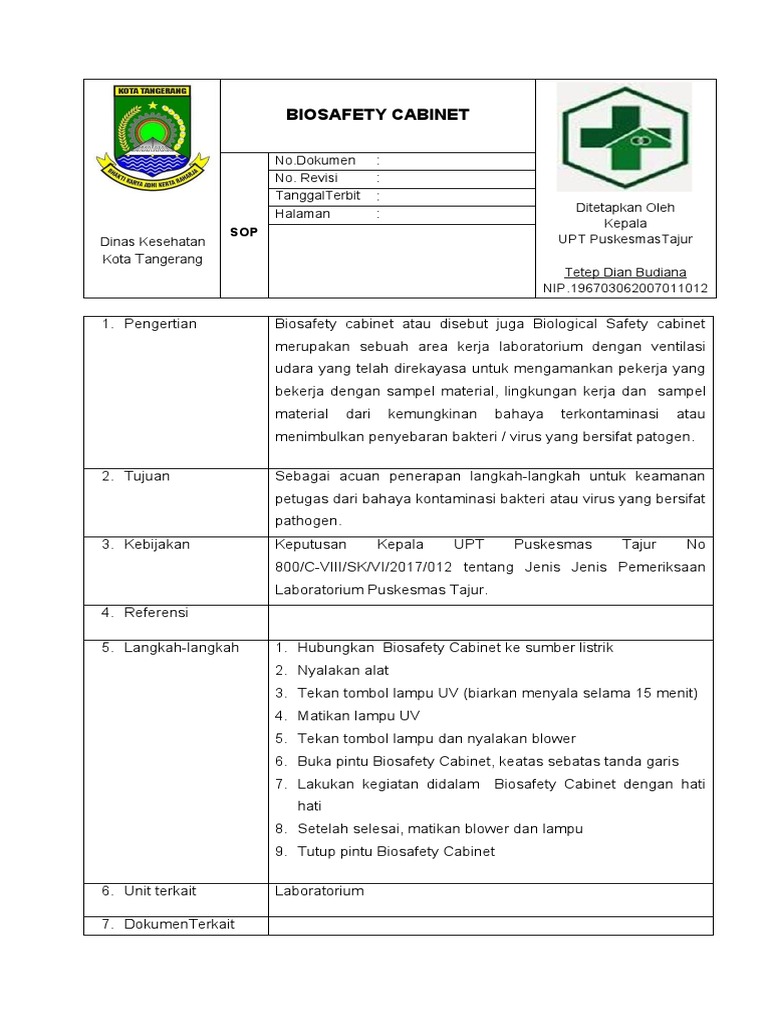 Sop Biosafety Cabinet | PDF
