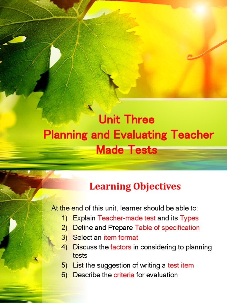 Unit Three - Planning and Evaluating Teacher Made Tests | PDF ... Unit Three - Planning and Evaluating Teacher Made Tests | PDF ...