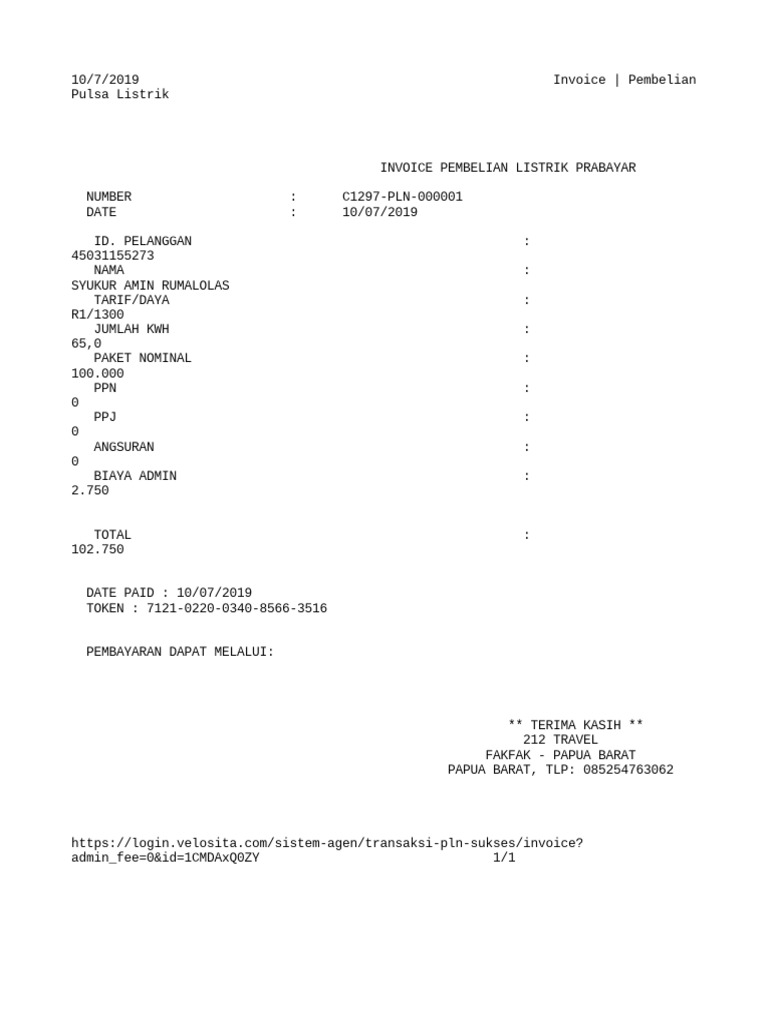 Invoice Pembelian Pulsa Listrik PDF | PDF | Finance & Money Management