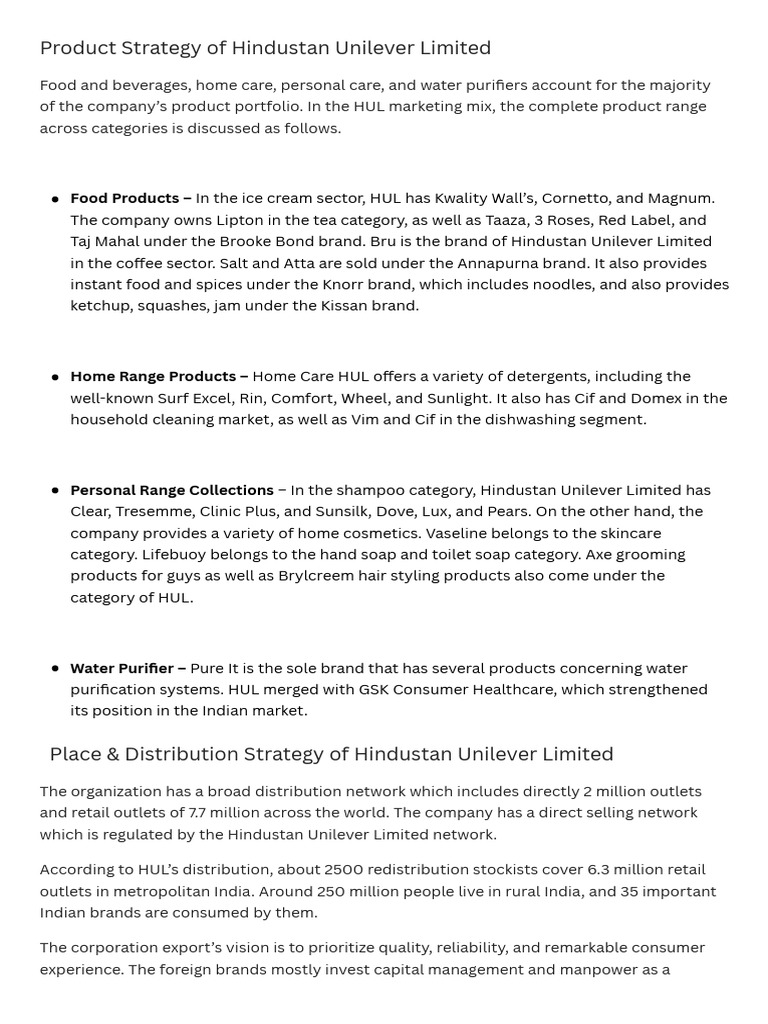 HUL Product and Marketing Strategy | PDF | Retail | Pricing