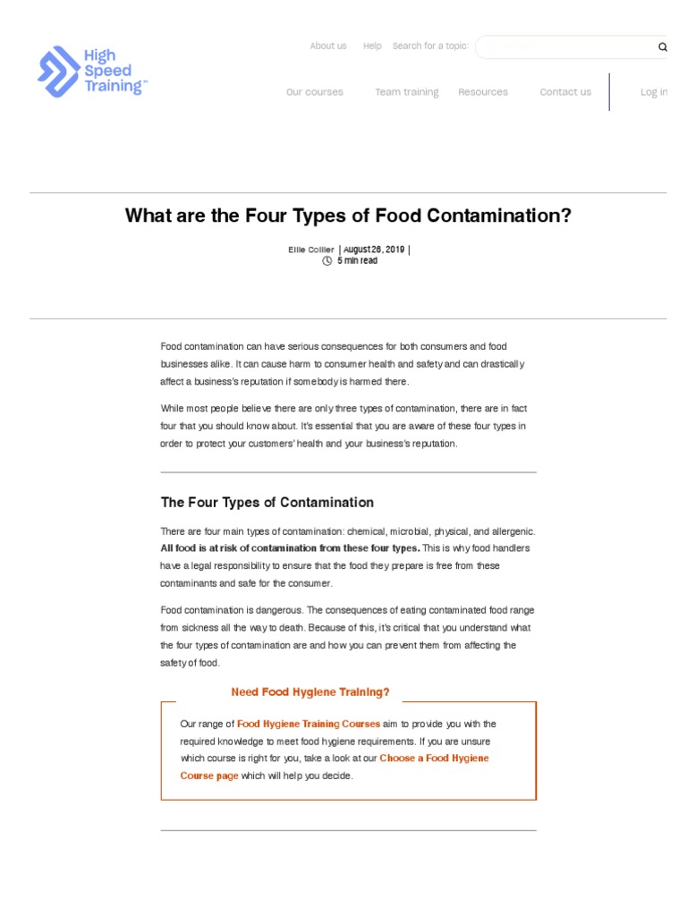 What Are The 4 Types of Food Contamination? - Food Safety Guide | PDF ...