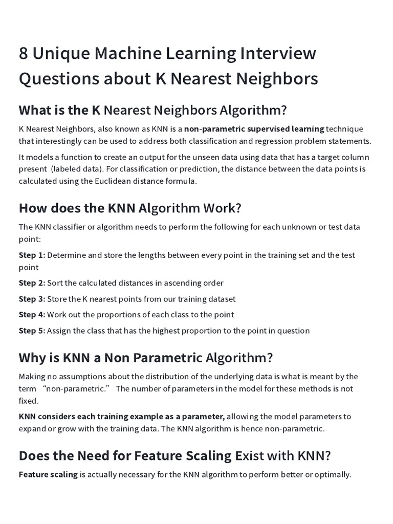 Kenny-230720-8 Unique Machine Learning Interview Questions About K Nearest Neighbors | PDF ...