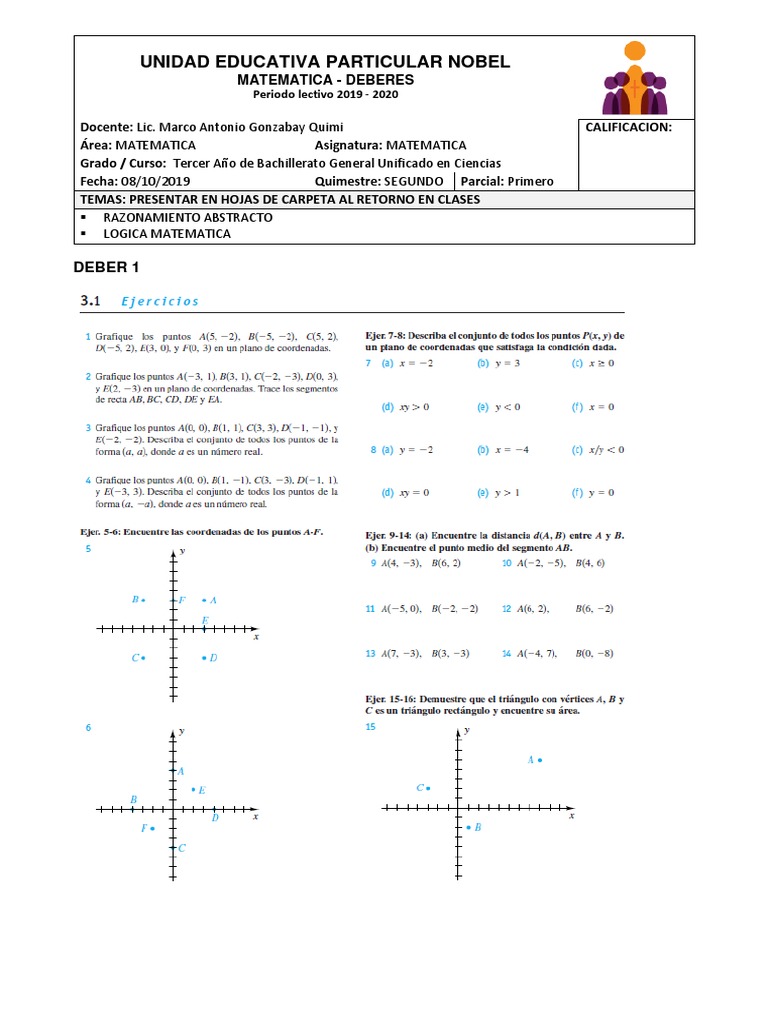 Deber de Matematica 1 Tercero de Bachillerato | PDF