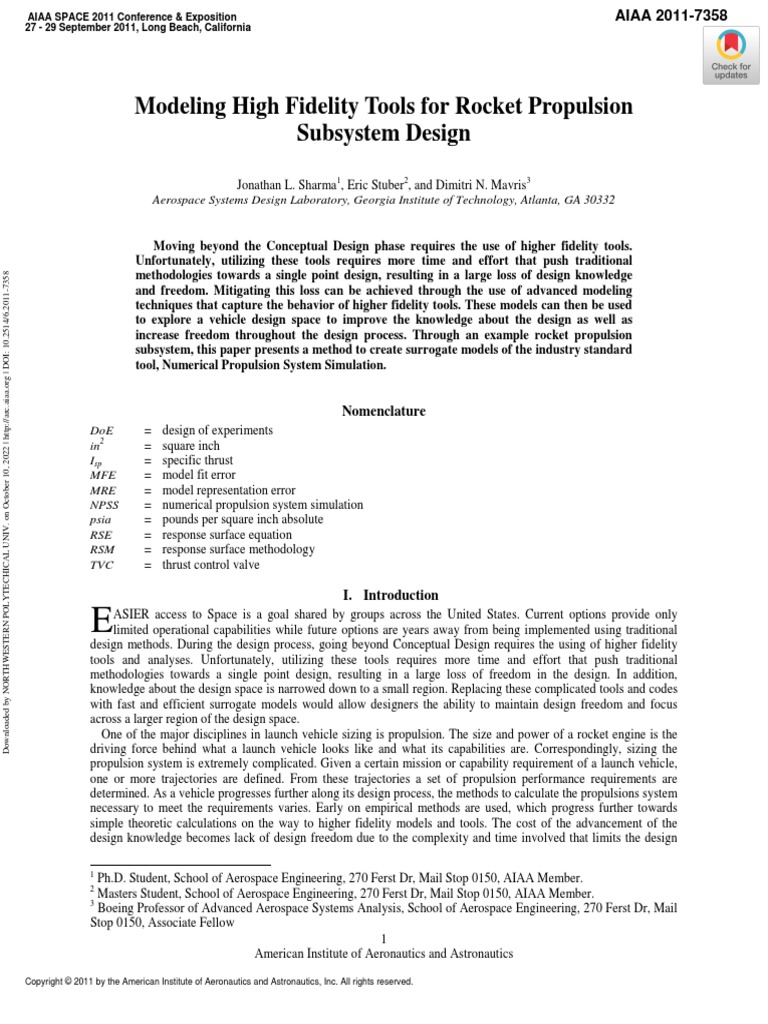 Modeling High Fidelity Tools For Rocket Propulsion Subsystem Design Pdf Regression Analysis
