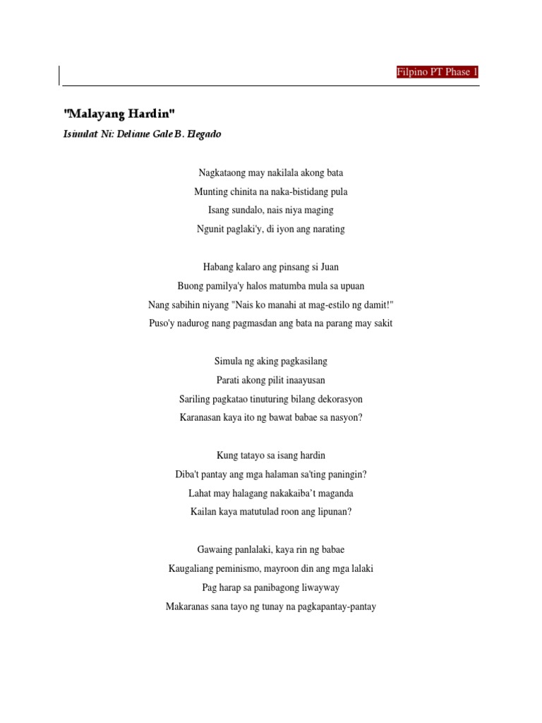 Filipino Poem About Gender Equality | PDF