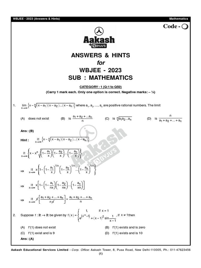 Wbjee - 2023 Math | PDF | Mathematical Objects | Mathematical Analysis
