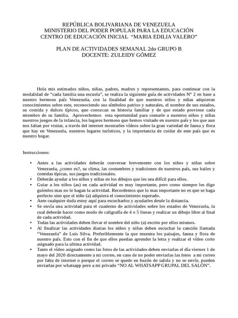 2° Guia de Actividades 2B | PDF | Venezuela | Alimentos