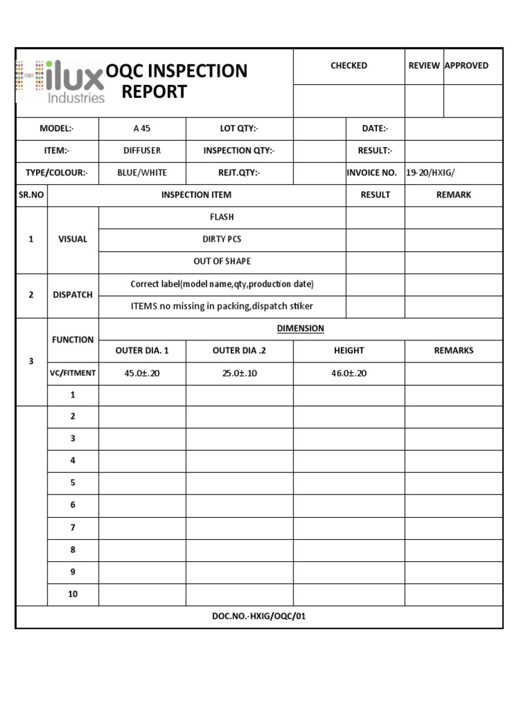 Hilux OQC Format | PDF | Equipment | Optics