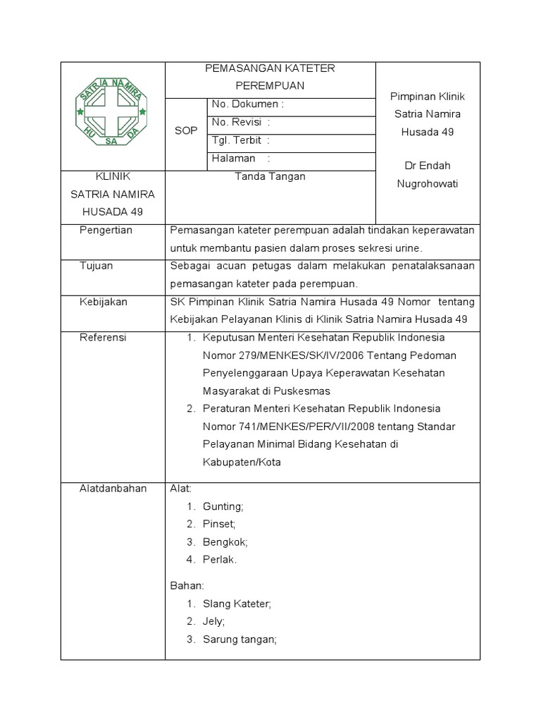 Sop Pemasangan Kateter Perempuan | PDF