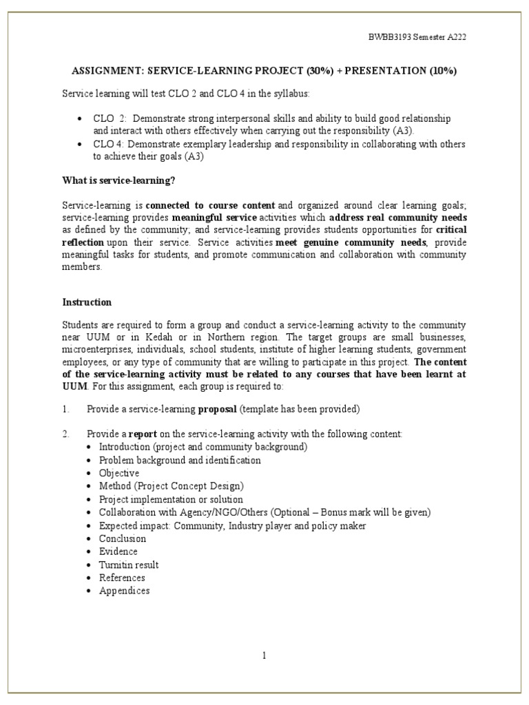 Service-Learning Project Guidelines | PDF | Service Learning ...