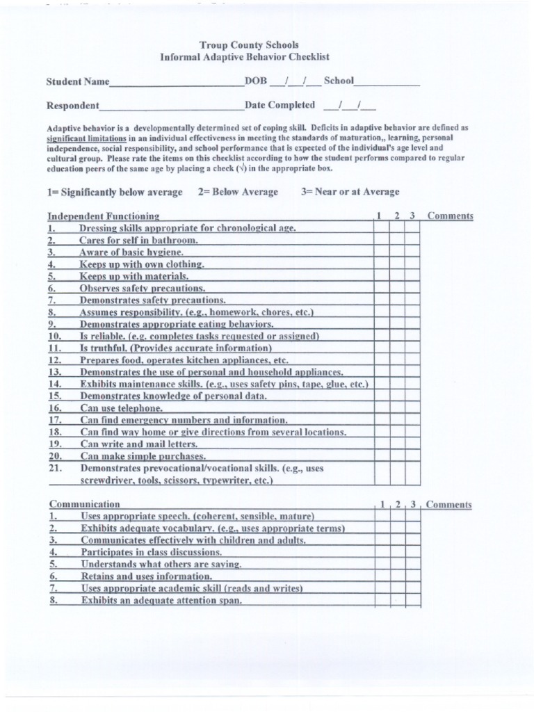 Informal Adaptive Checklist | PDF | Psychology | Psychological Concepts