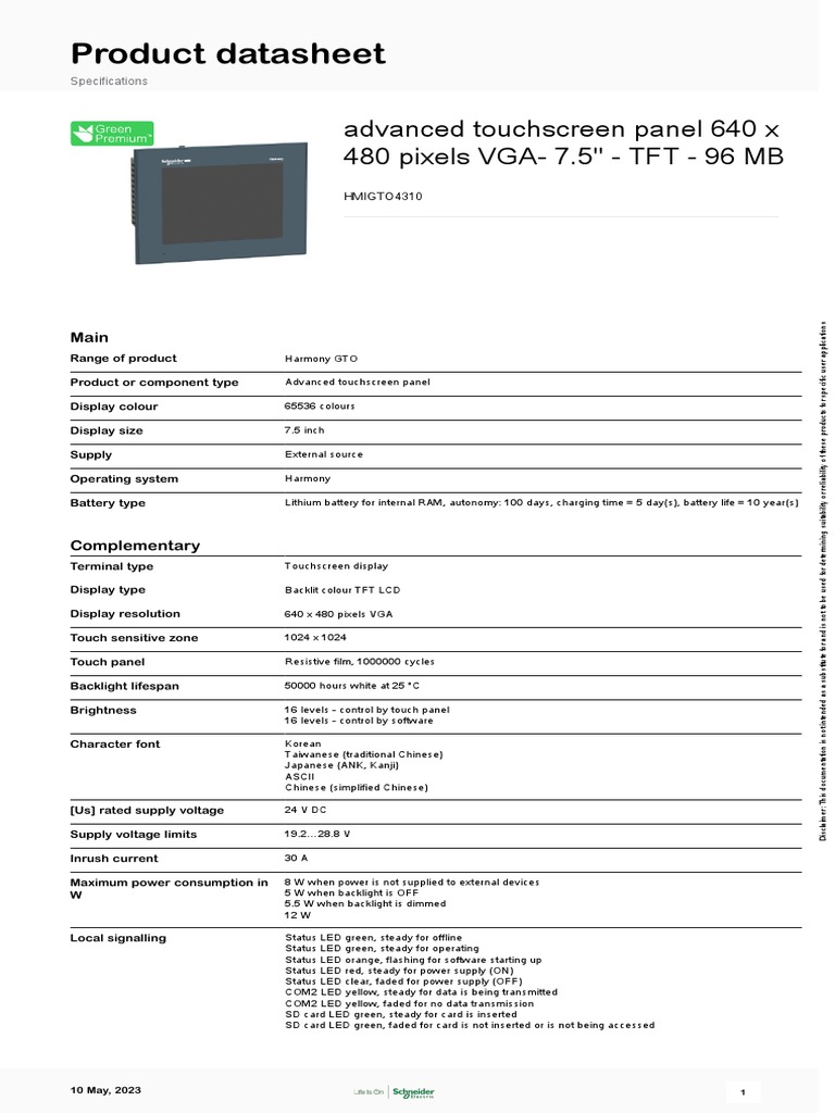 Magelis GTO - HMIGTO4310 | PDF | Touchscreen | Backlight