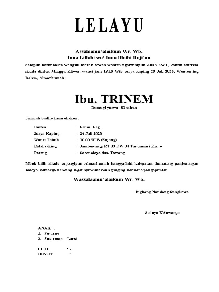 Lelayu Bahasa Jawa | PDF