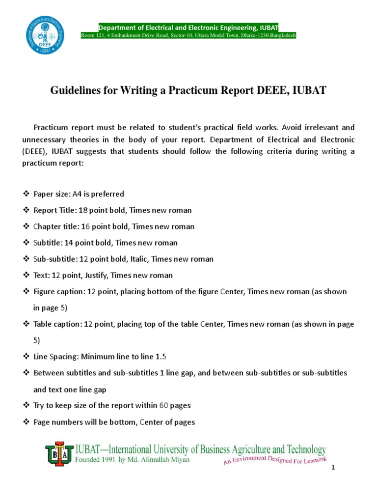 Practicum Report Guidelines for DEEE IUBAT | PDF | Times New Roman ...