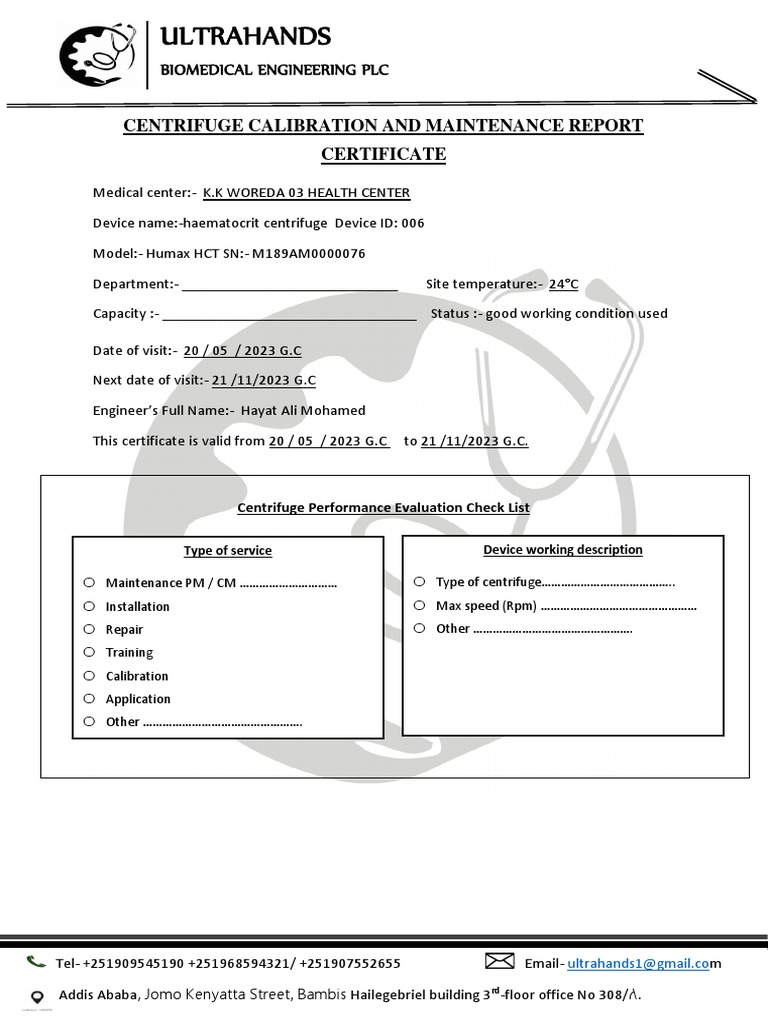 Centrifuge Calibration Report 2023 | PDF | Centrifuge | Electrical ...