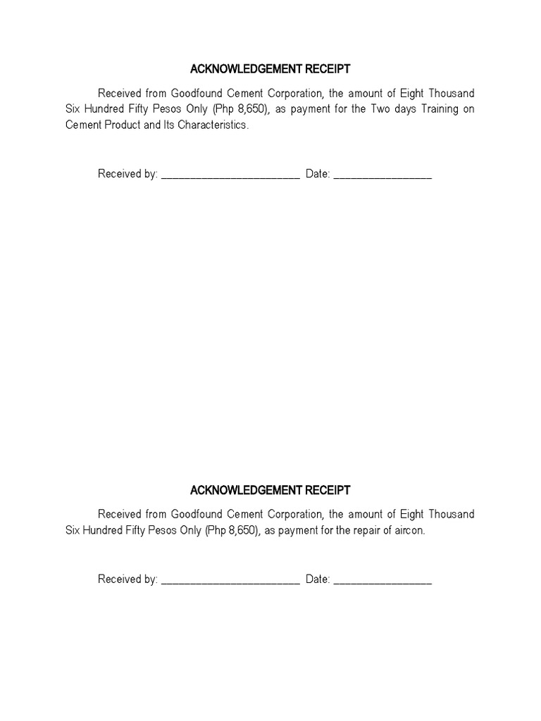 Acknowledgement Receipt | PDF | Finance & Money Management