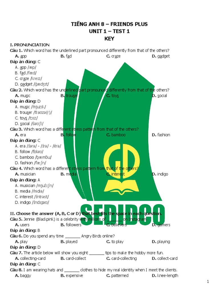 Unit 1 Test for Friends Plus 8 | PDF | Fashion | Clothing