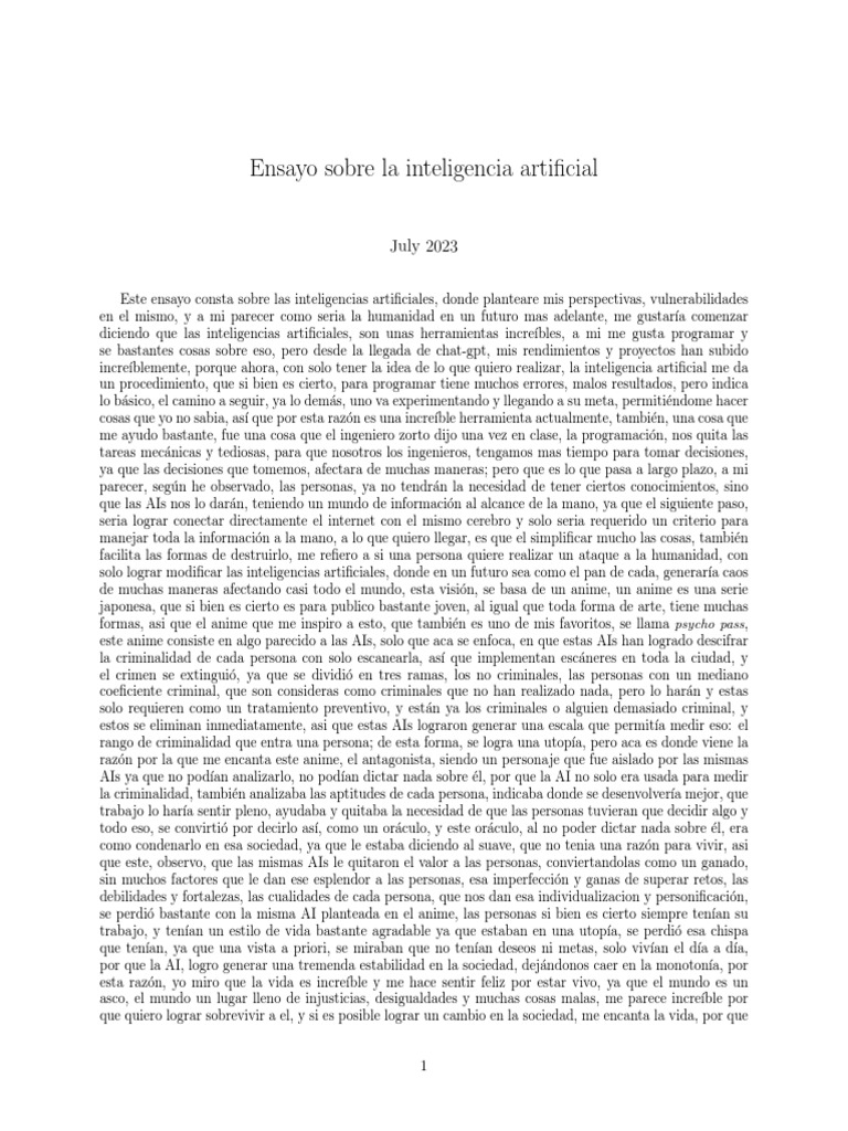 Ensayo Sobre La Inteligencia Artificial | PDF | Inteligencia artificial | Inteligencia (IA) y ...