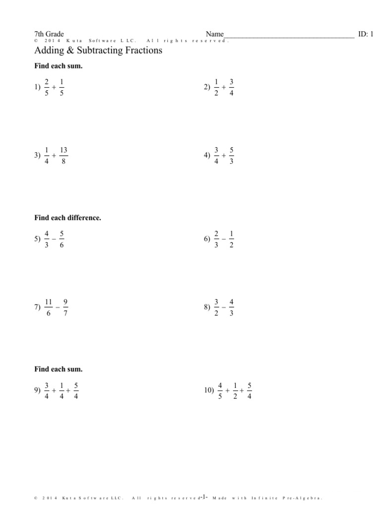 Fractions Adding and Subtracting | PDF | Arithmetic | Elementary ...
