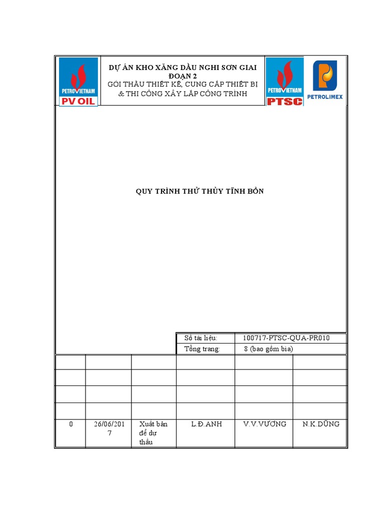 100717-PTSC-QUA-PR010 - Quy Trình TH TH y Tĩnh B N | PDF