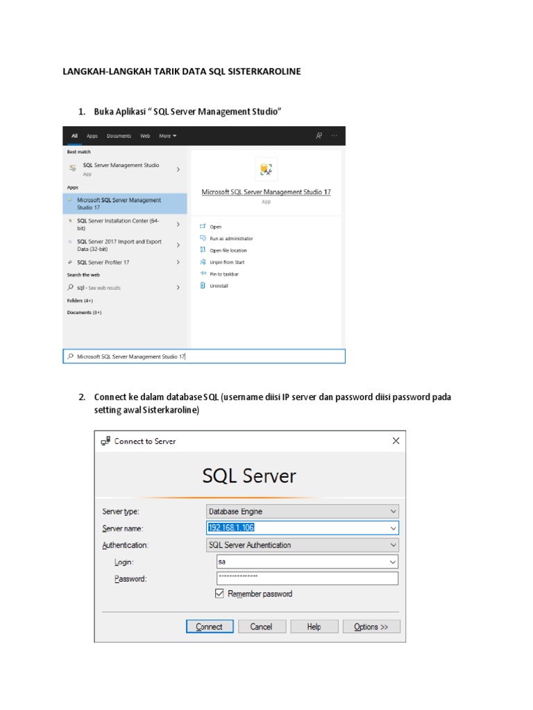 Langkah Tarik Data SQL Sister Karoline | PDF | Griya & Taman | Teknologi & Rekayasa