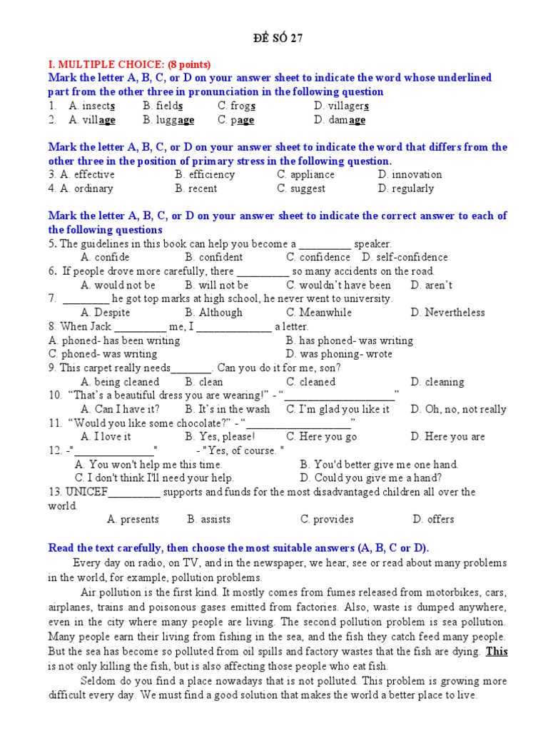 Đề Thi Vào 10 Anh TN Form Hà Nội 2022 2023 ĐỀ SỐ 27 | Download Free PDF ...