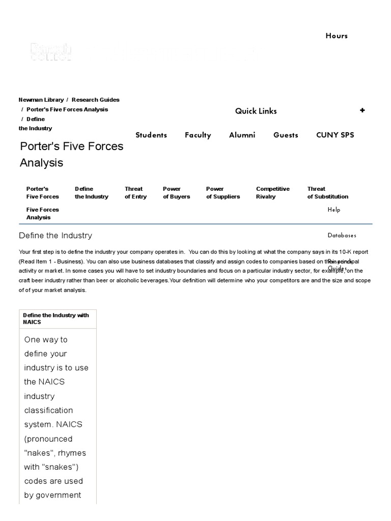 Define The Industry - Porter's Five Forces Analysis - Research Guides at Baruch College | PDF ...