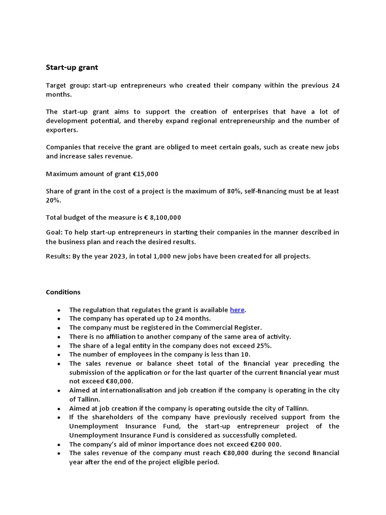 Start-Up Grant | PDF | Cost | Invoice