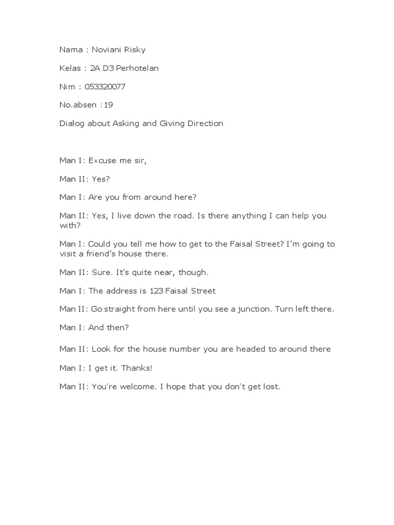 Dialog Giving and Asking Direction 1 | PDF