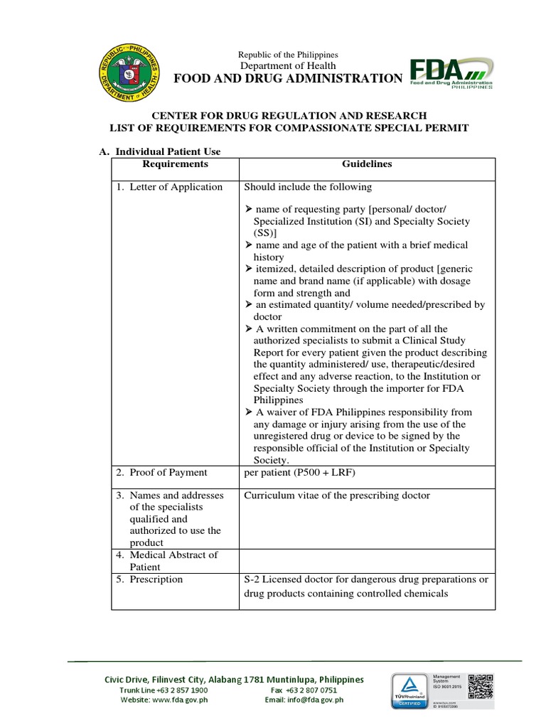 Requirements for Compassionate Special Permit | PDF | Food And Drug ...