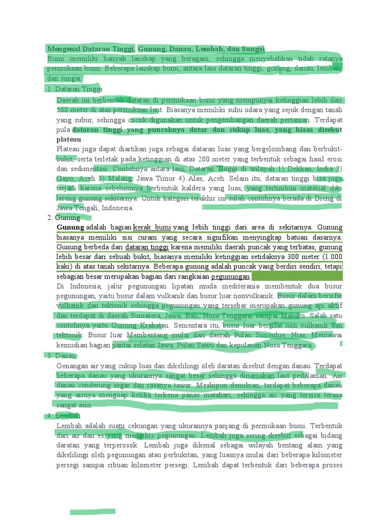 Dataran Tinggi, Gunung, Danau, dan Lembah | PDF | Ilmu Sosial | Perjalanan