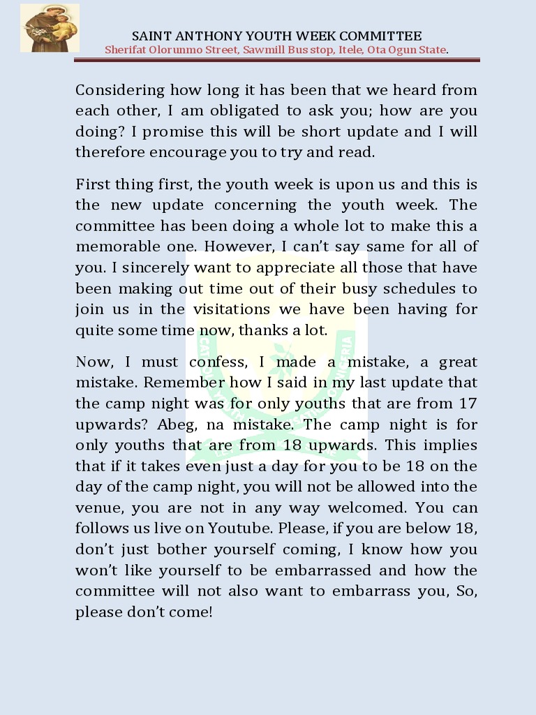 The Youth Week Is Upon Us | PDF | Self-Improvement | Lifestyle