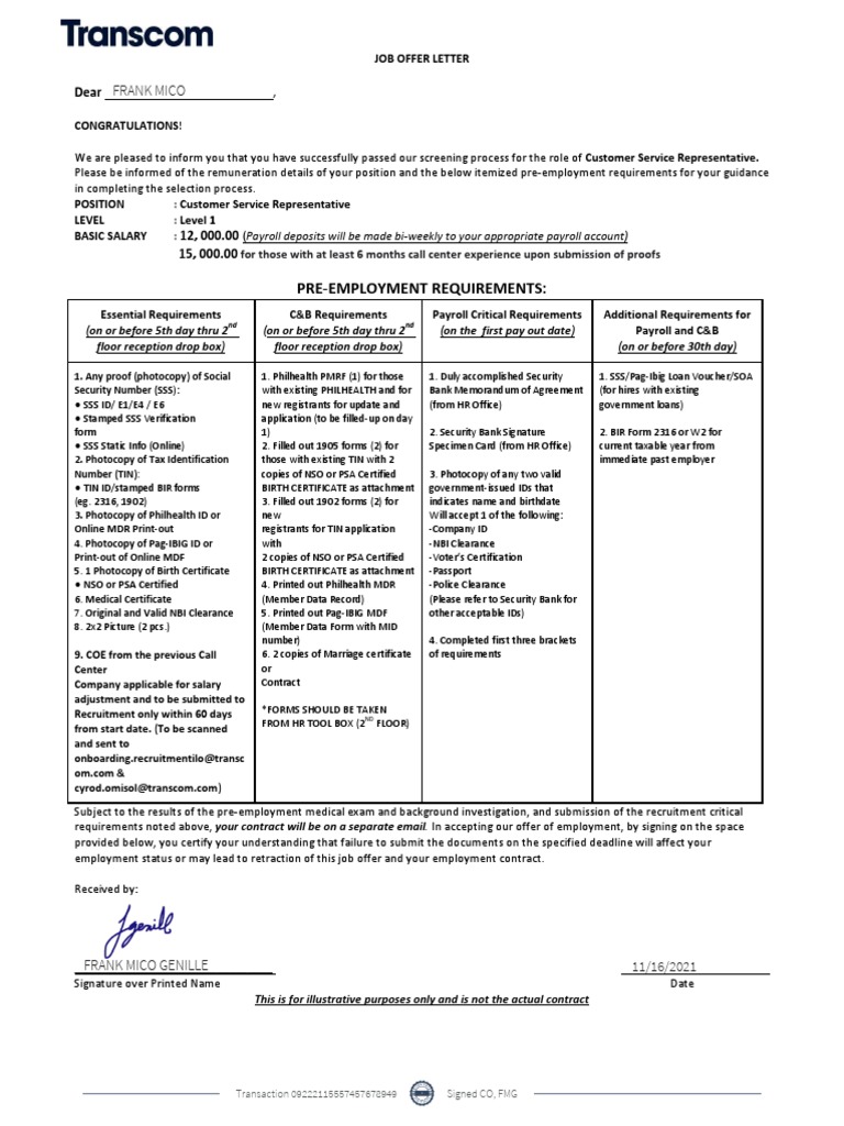 Job Offer Package 2021 | PDF