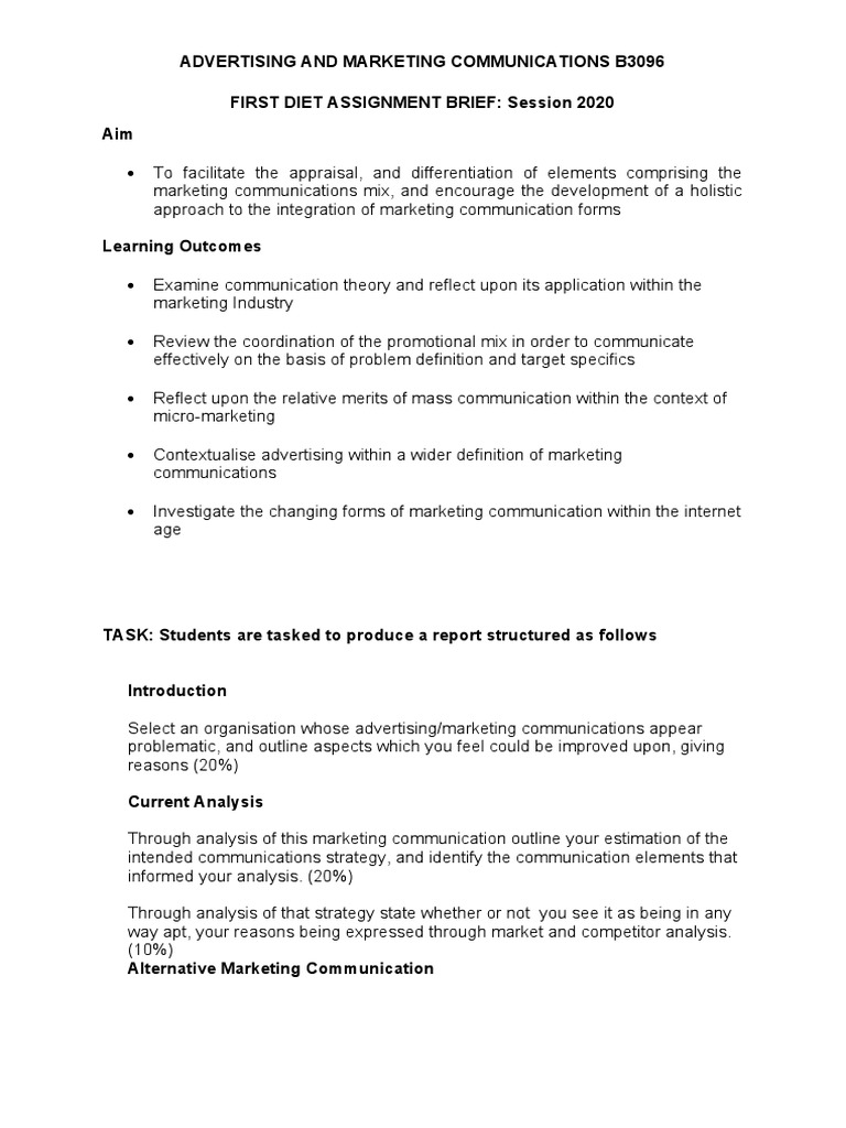 B3096 Adv Comms Assignment 2020 Aibs Pdf Brand Marketing Communications 