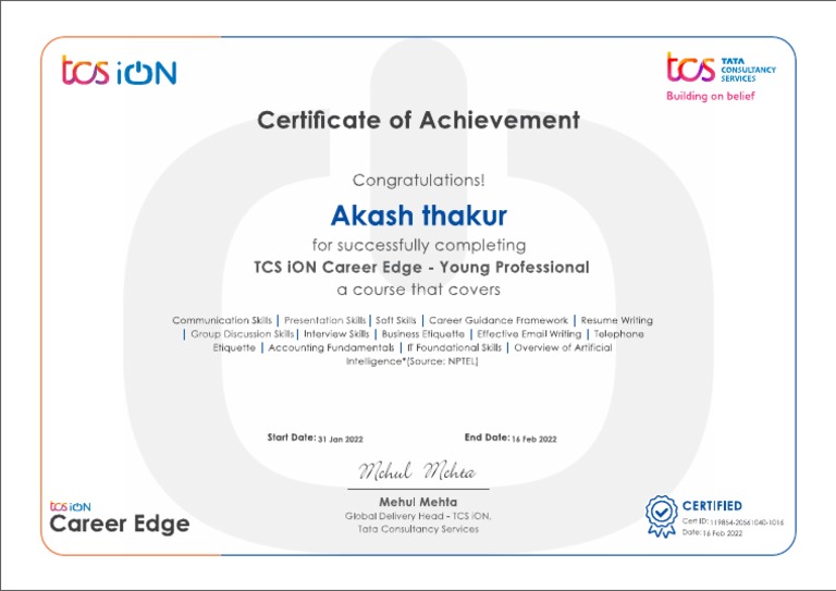 TCS ion certificate | PDF