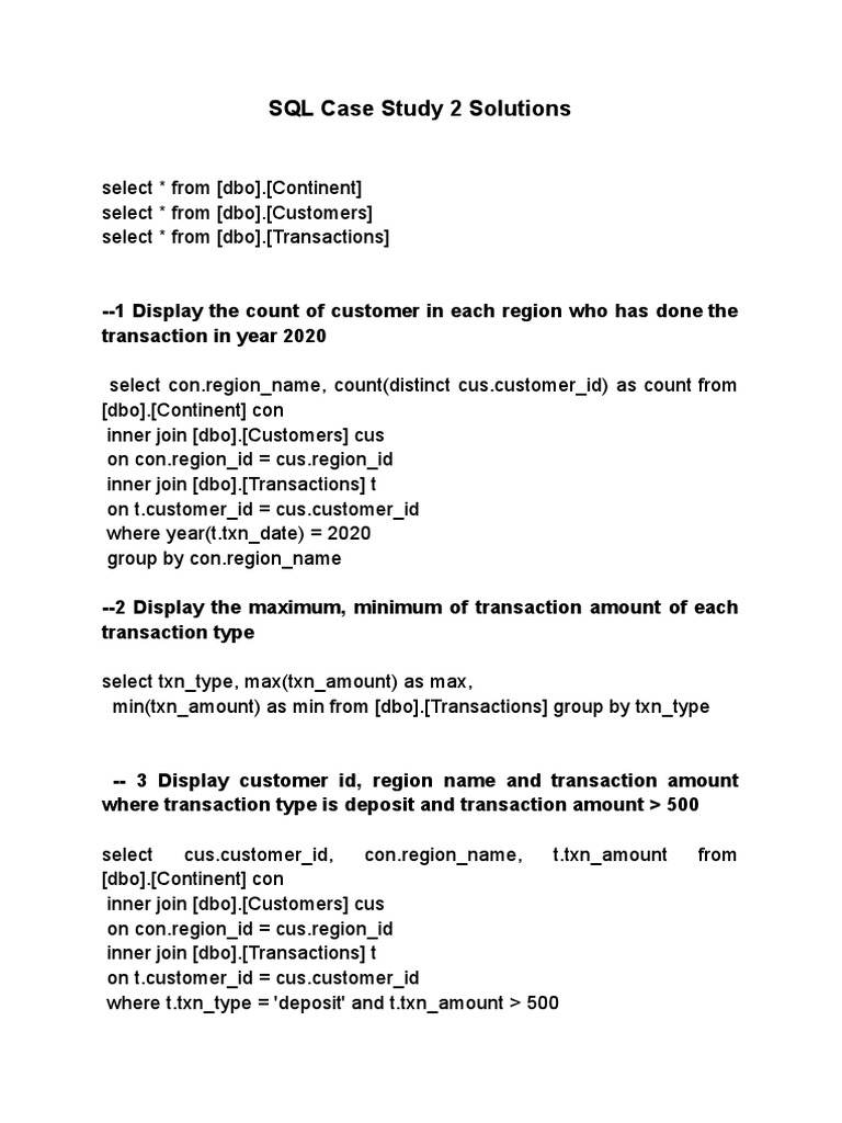 SQL Case Study 2 Solutions | PDF | Databases | Data Management