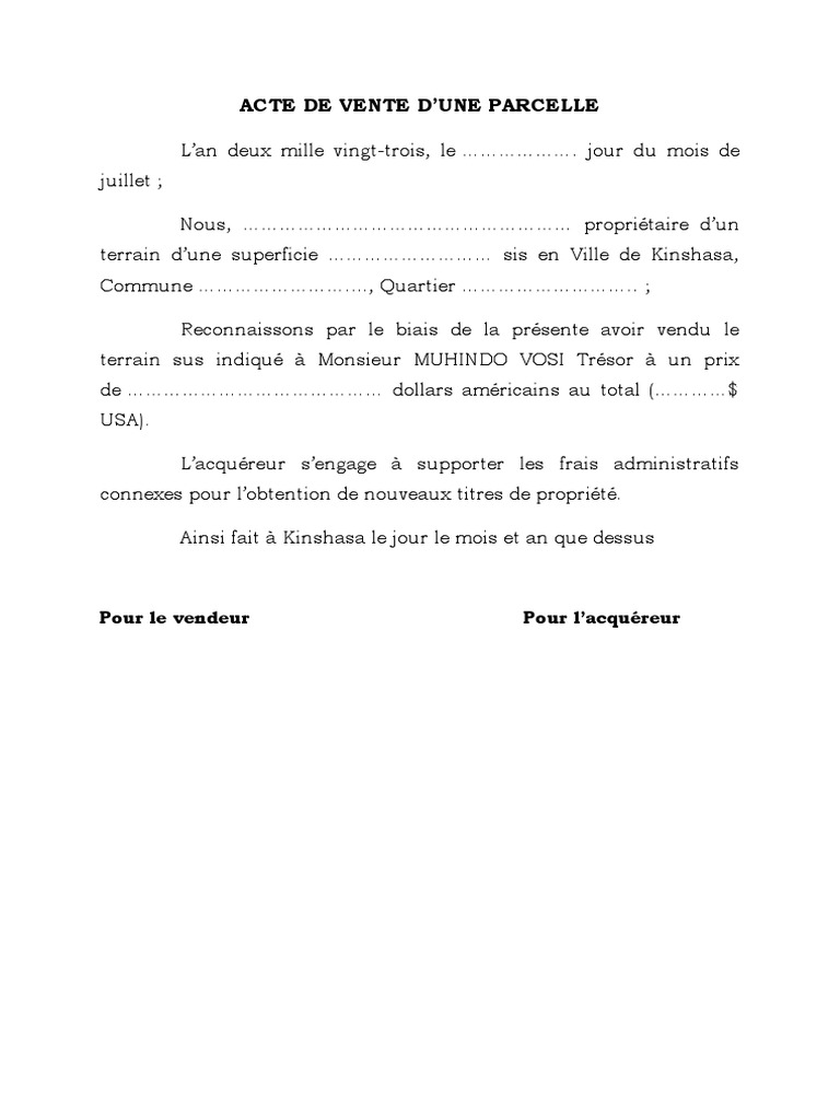 Acte de Vente Parcelle | PDF