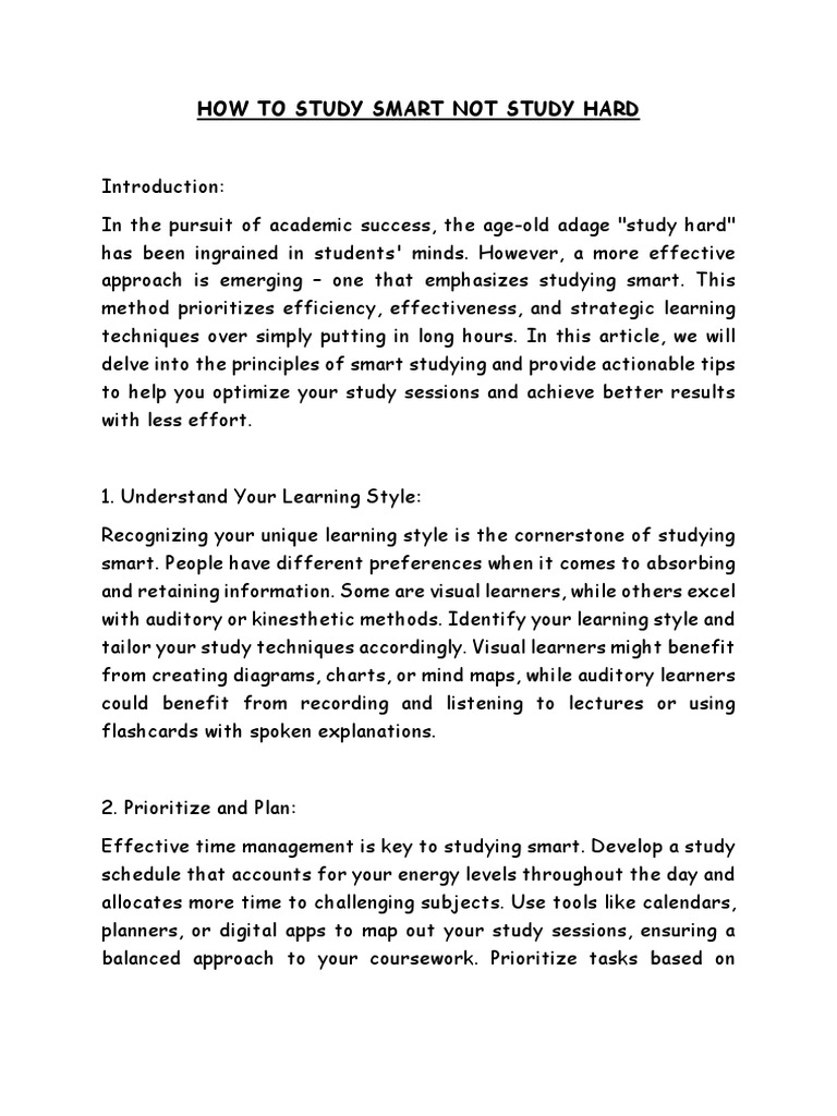 How To Study Smart Not Study Hard | PDF | Learning | Learning Styles