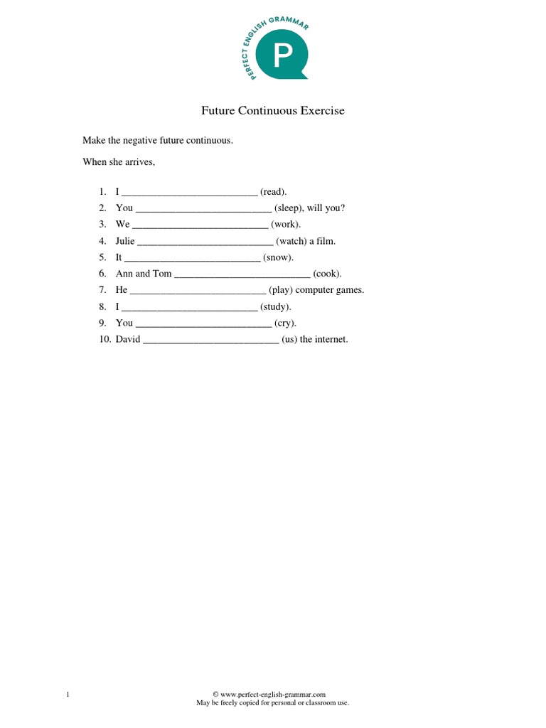 Future Continuous Form Negative | PDF | Games & Activities | Language ...