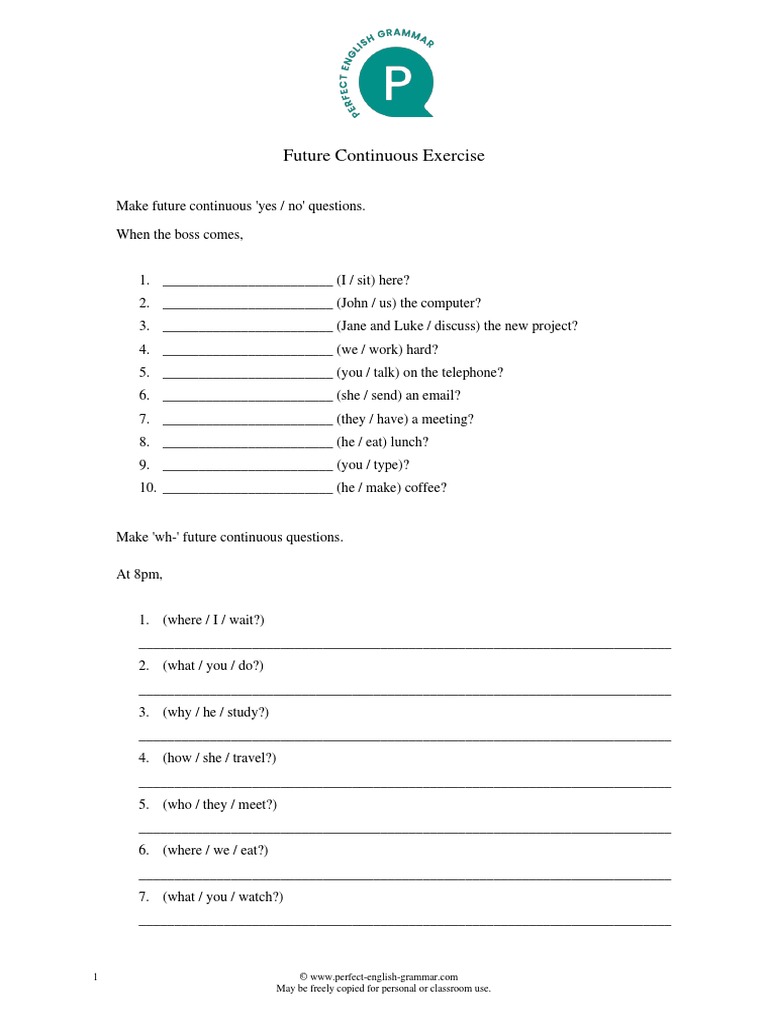 Future Continuous Form Questions | PDF | Career & Growth | Language ...