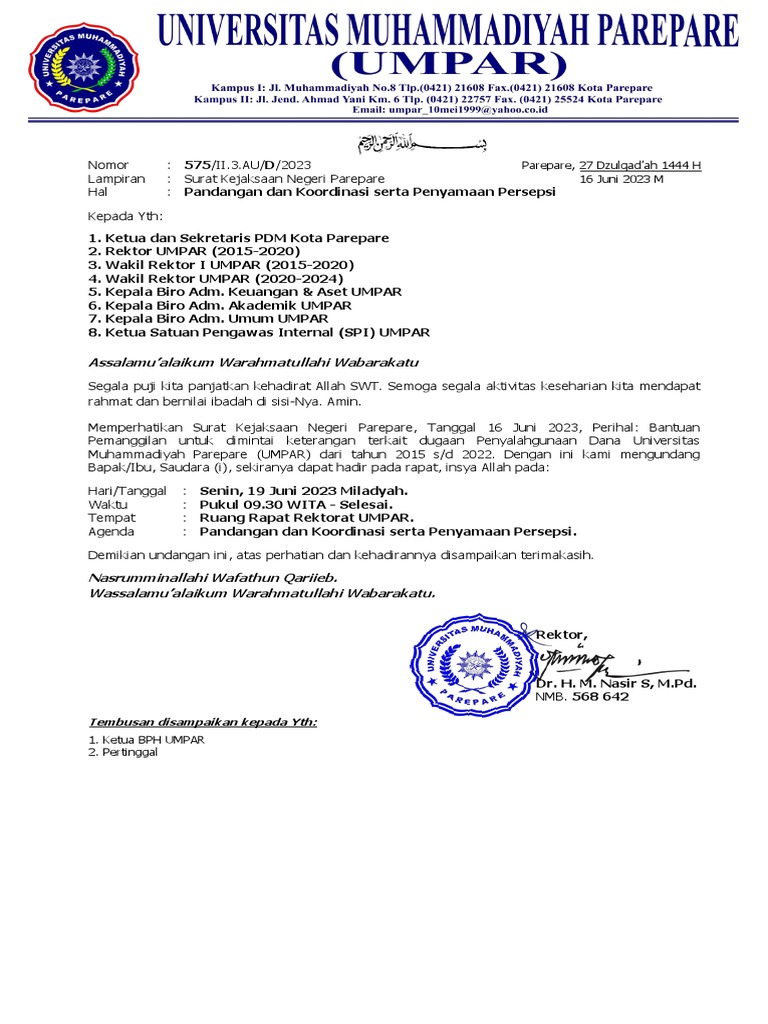 575 Undangan Rapat Pandangan Dan Penyamaan Persepsi | PDF 575 Undangan Rapat Pandangan Dan Penyamaan Persepsi | PDF
