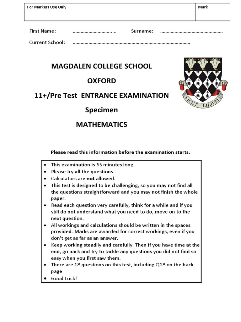 11 Plus Test Paper2 | Download Free PDF | Mathematics