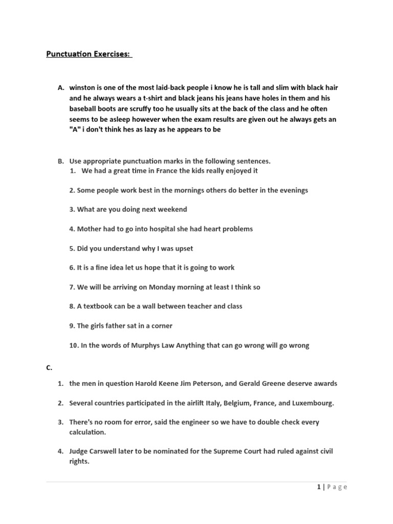 Punctuation Exercises | PDF